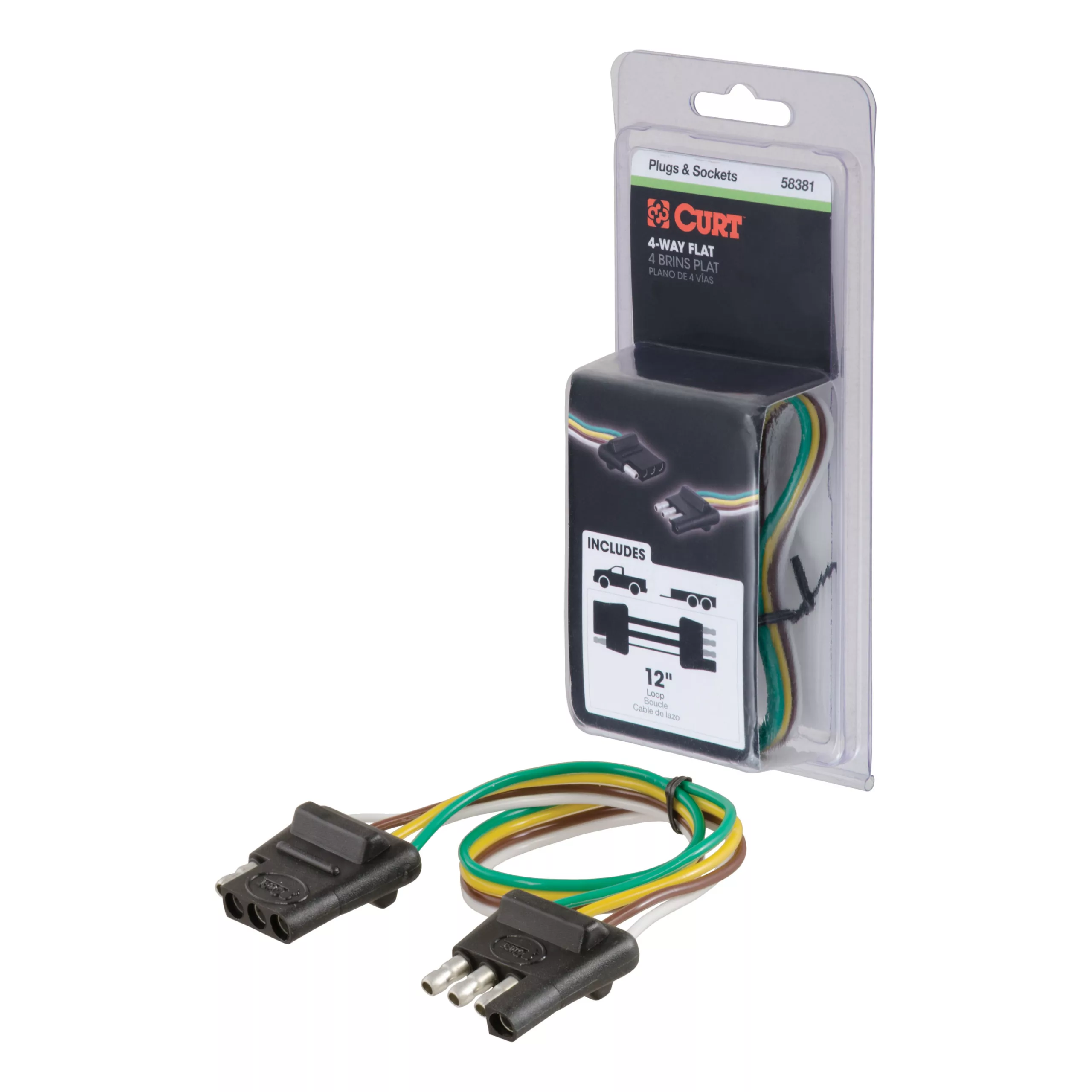 4-Way Flat Connector Plug & Socket with 12" Wires (Packaged) | CURT